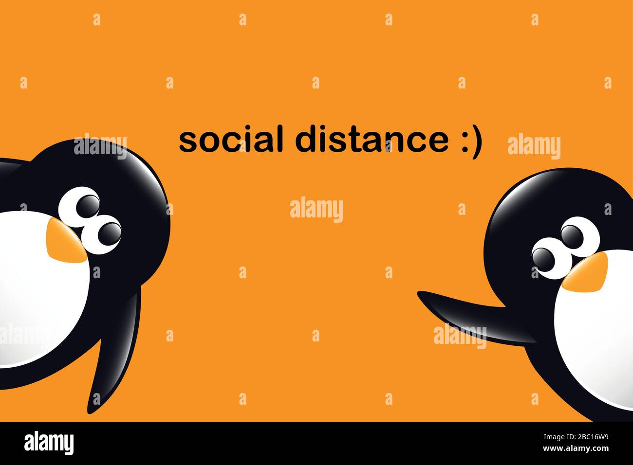 social distance funny penguins cartoon on orange background vector ...