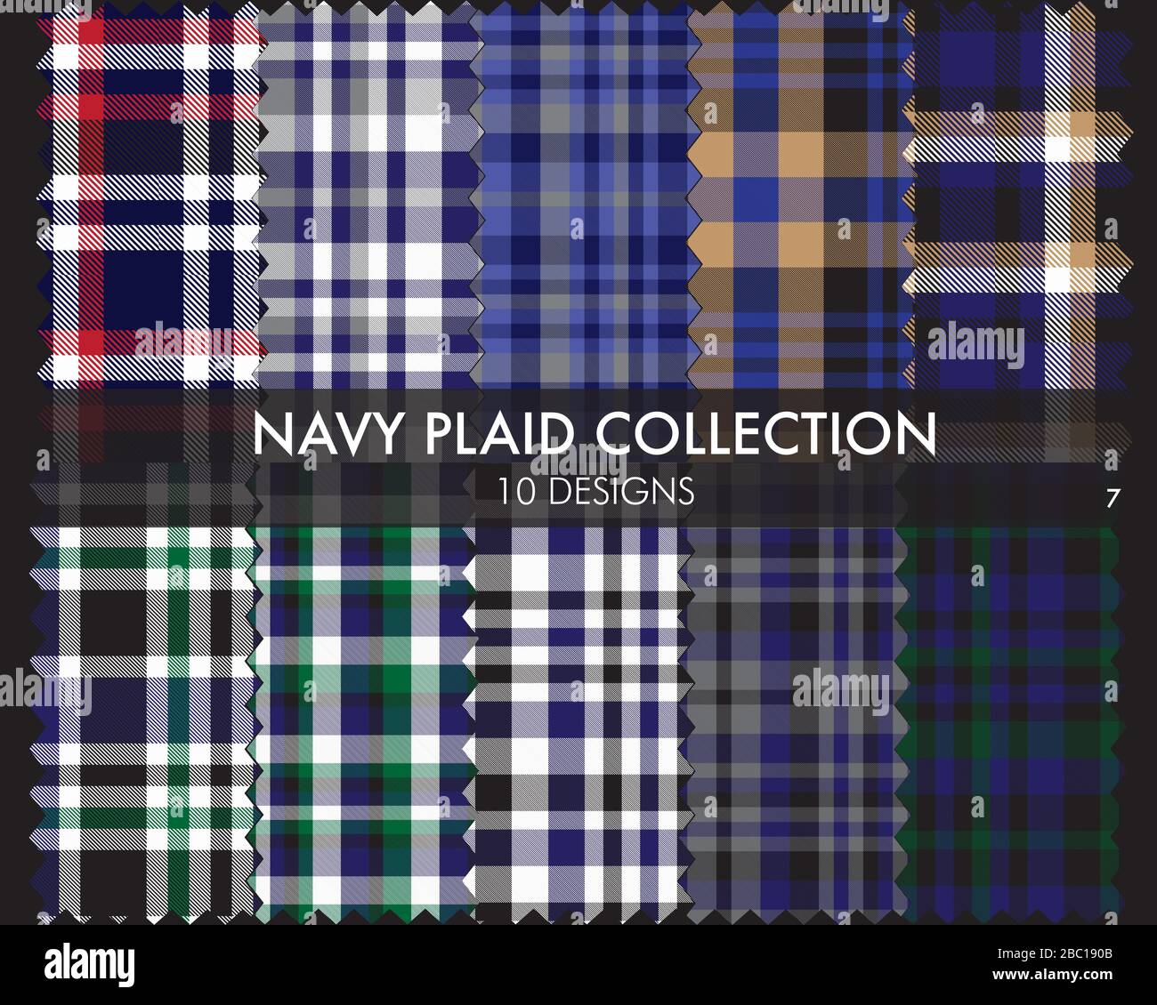 Navy Plaid, checkered, tartan seamless pattern collection includes 10 ...