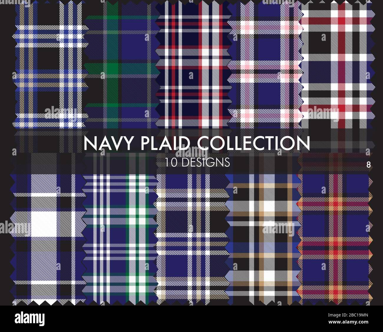 Navy Plaid, checkered, tartan seamless pattern collection includes 10 ...