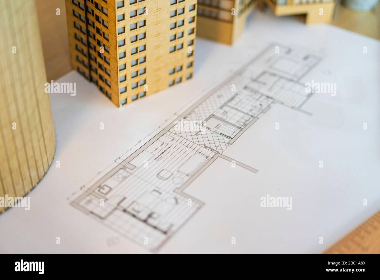 Architectural model and plan on table Stock Photo - Alamy