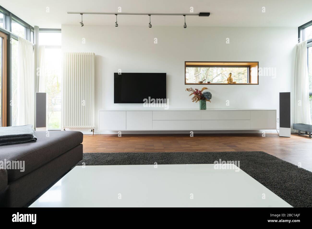 Modern living room in design house Stock Photo - Alamy