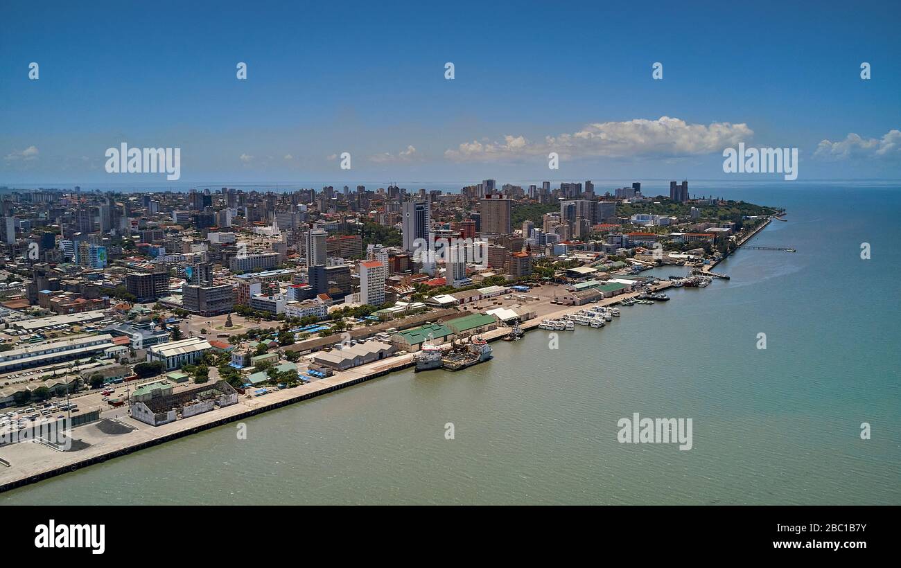 Mozambique, Katembe, Aerial view of Maputo Bay and coastal city Stock ...
