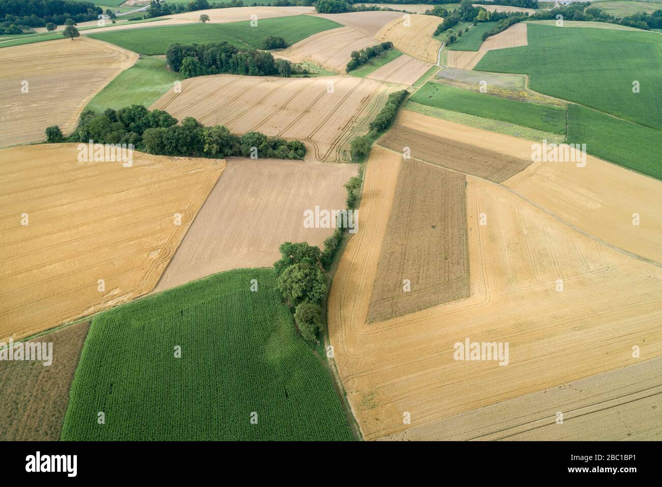Aerial view of rural landscape with agricultural fields. Franconia ...