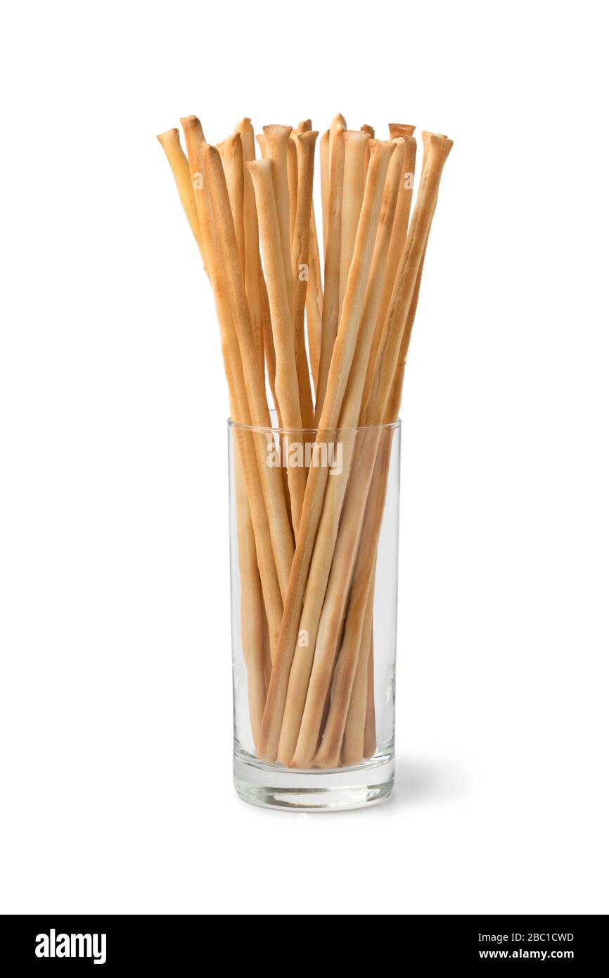 Italian breadsticks in a glass isolated on white background Stock Photo ...