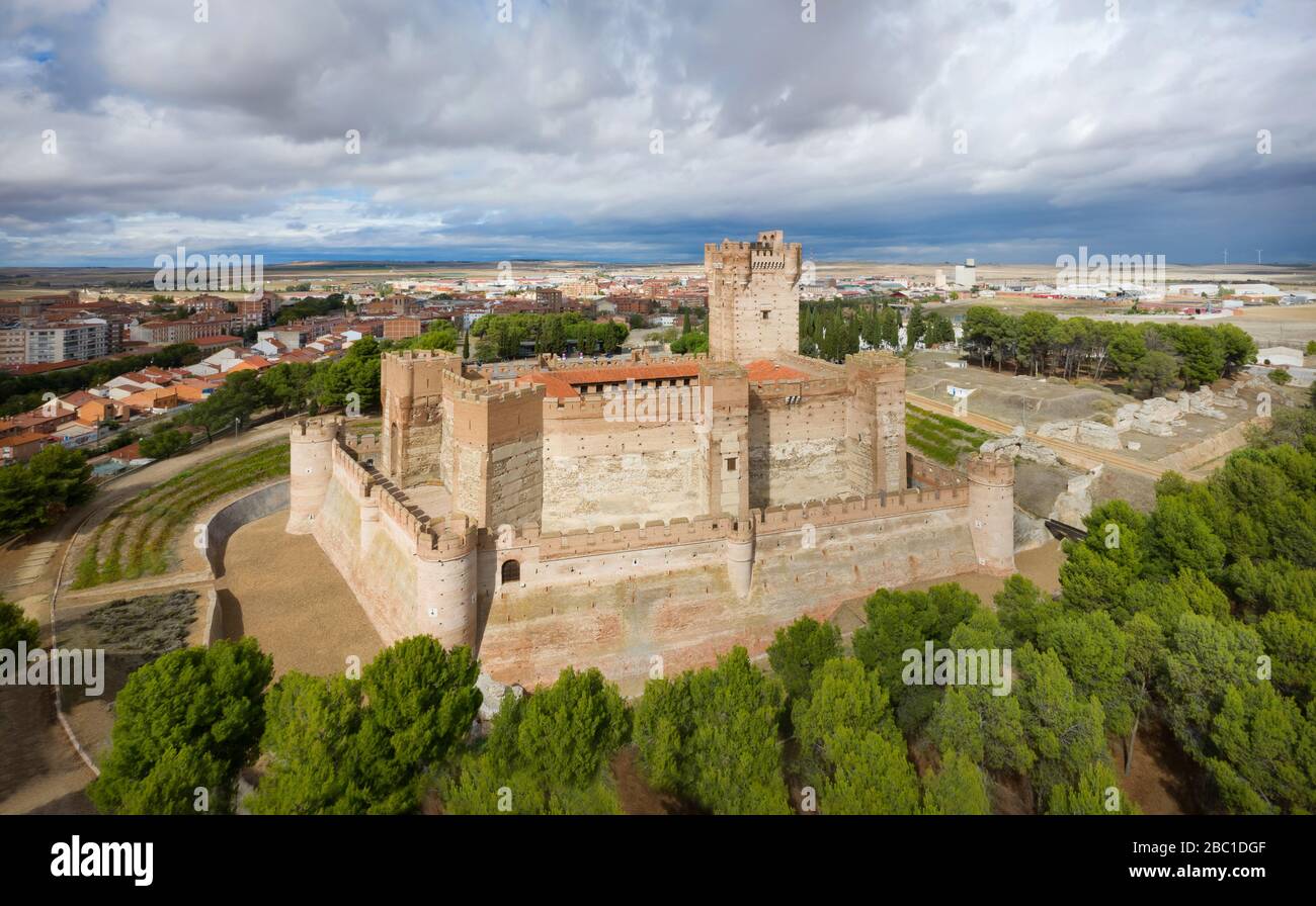 Aerial view of La Mota castle (Castillo de La Mota) in Medina del Campo ...