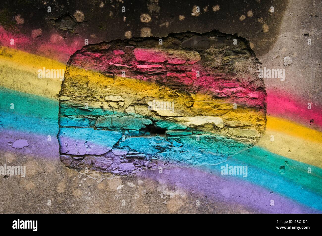 Spain, Province of A Coruna, San Saturnino, Rainbow painted across ...