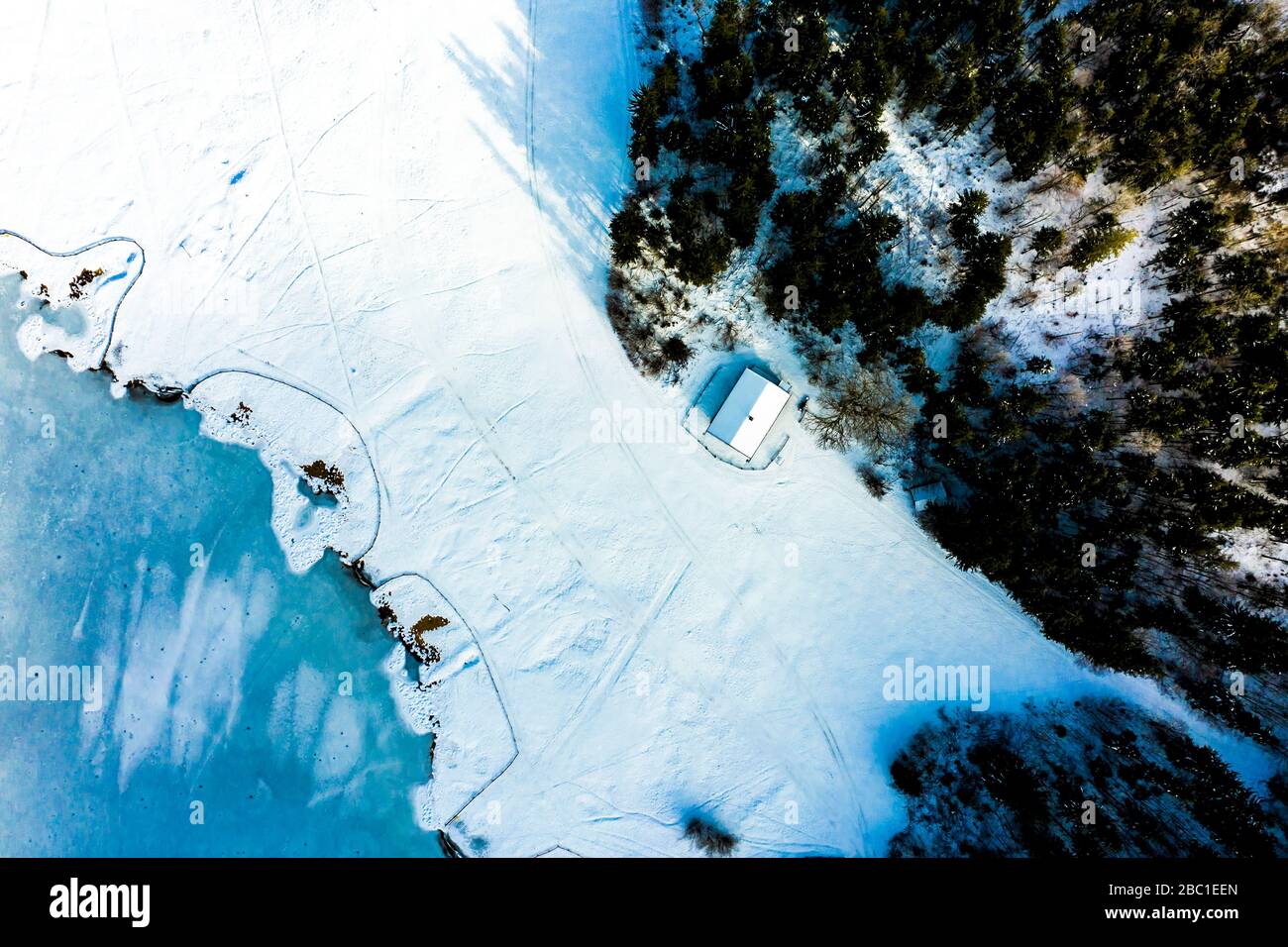 Luftaufnahme, Bayern, Chiemgau, Reit im Winkl, schneebedeckter Weitsee ...