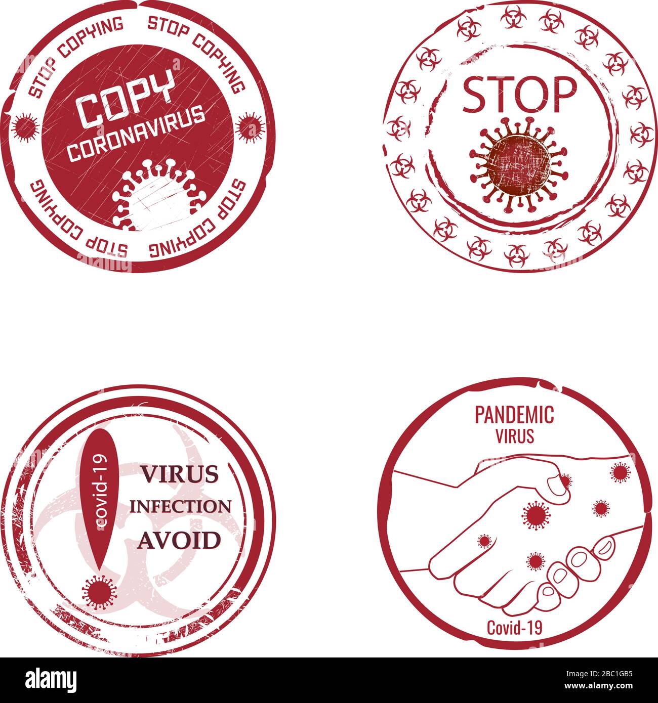 Avoid contact .Round red stamps with text, danger of coronavirus spread ...
