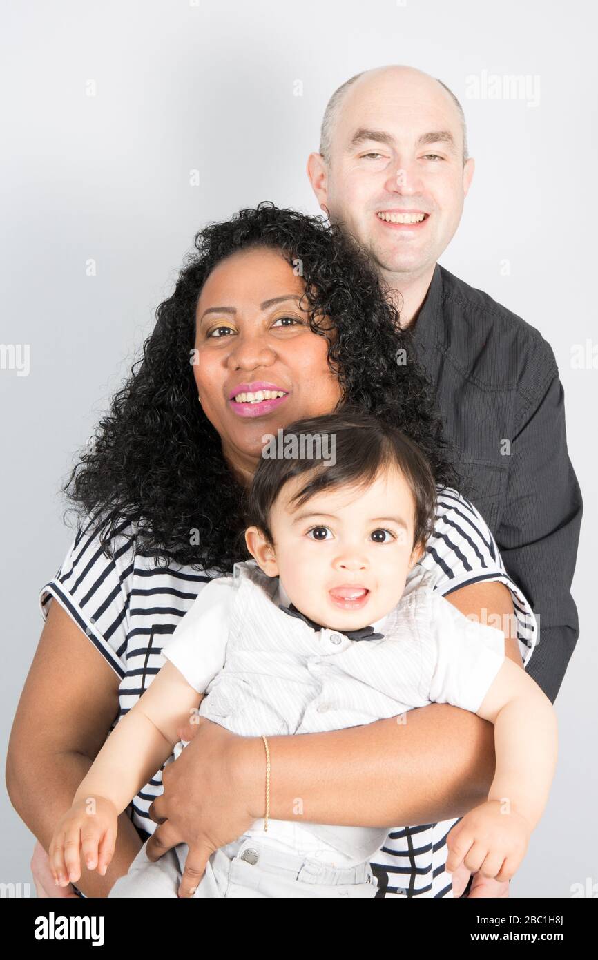 happy modern family mixed nation race black and caucasian with little ...
