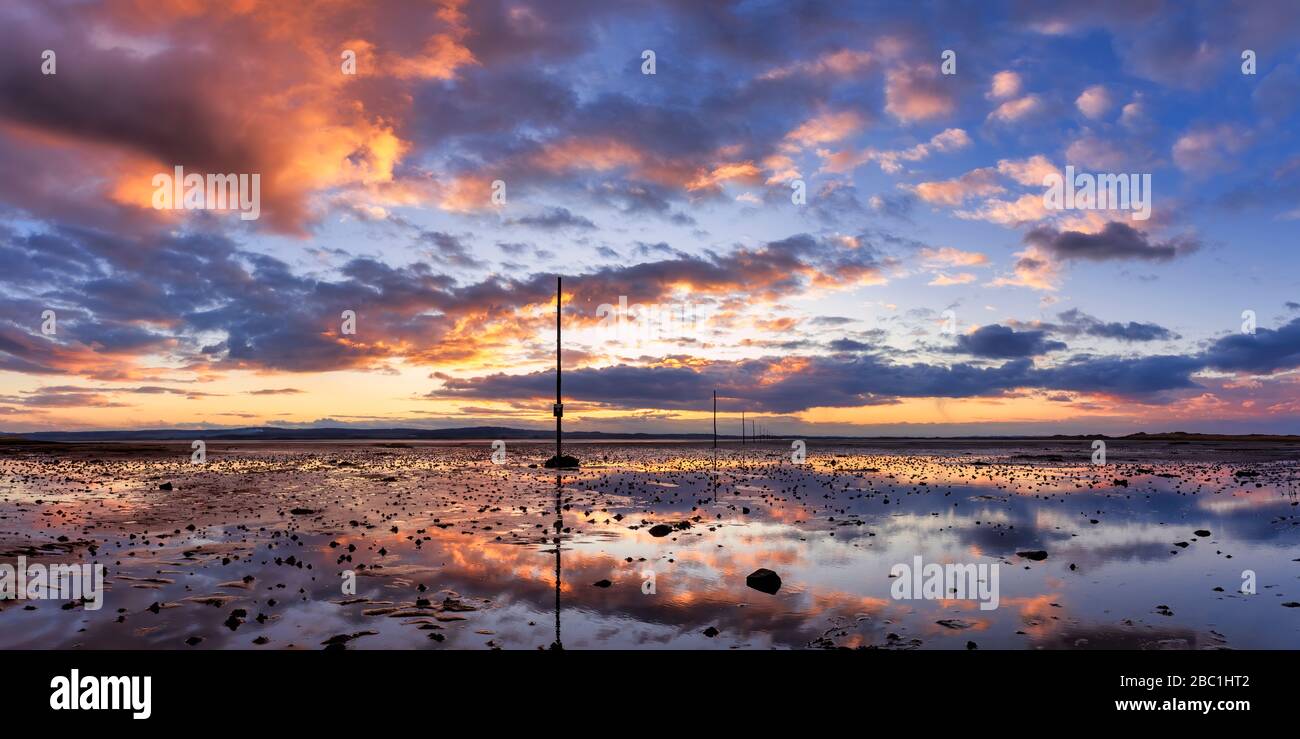 England, Northumberland, Lindisfarne, Pilgrims Way marker posts at ...