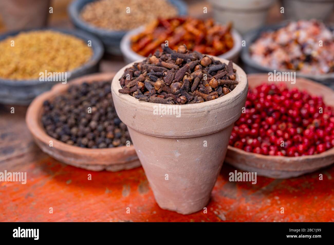 Indian spices collection, dried aromatic cloves flower buds and another ...