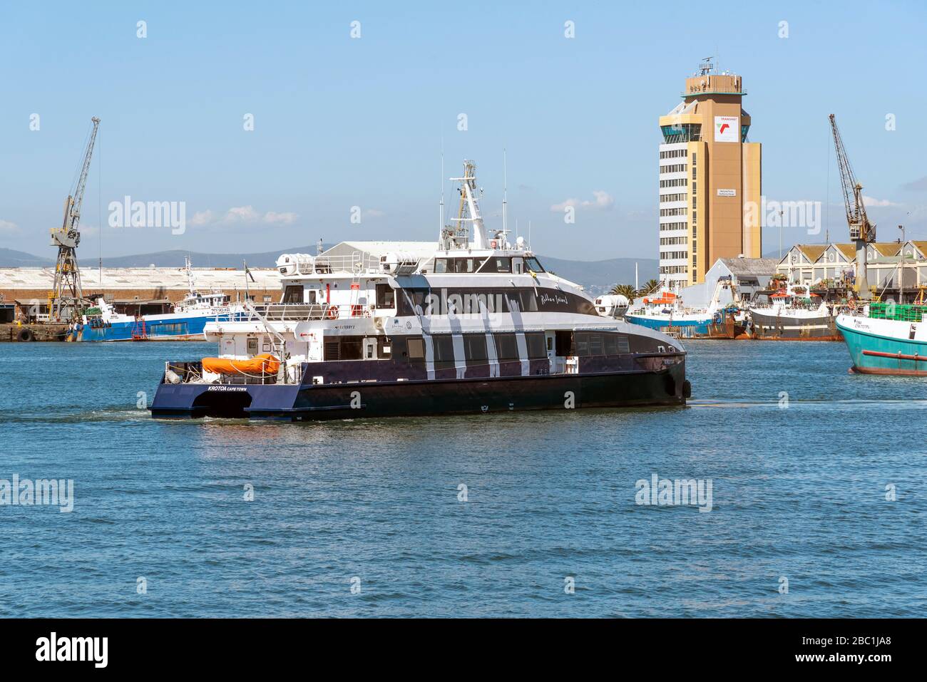 Cape Town, South Africa. 2019. Passengers and the Robben Island fast ...
