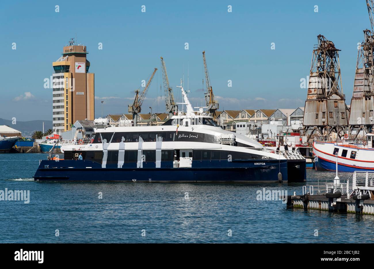 Cape Town, South Africa. 2019. Passengers and the Robben Island fast ...