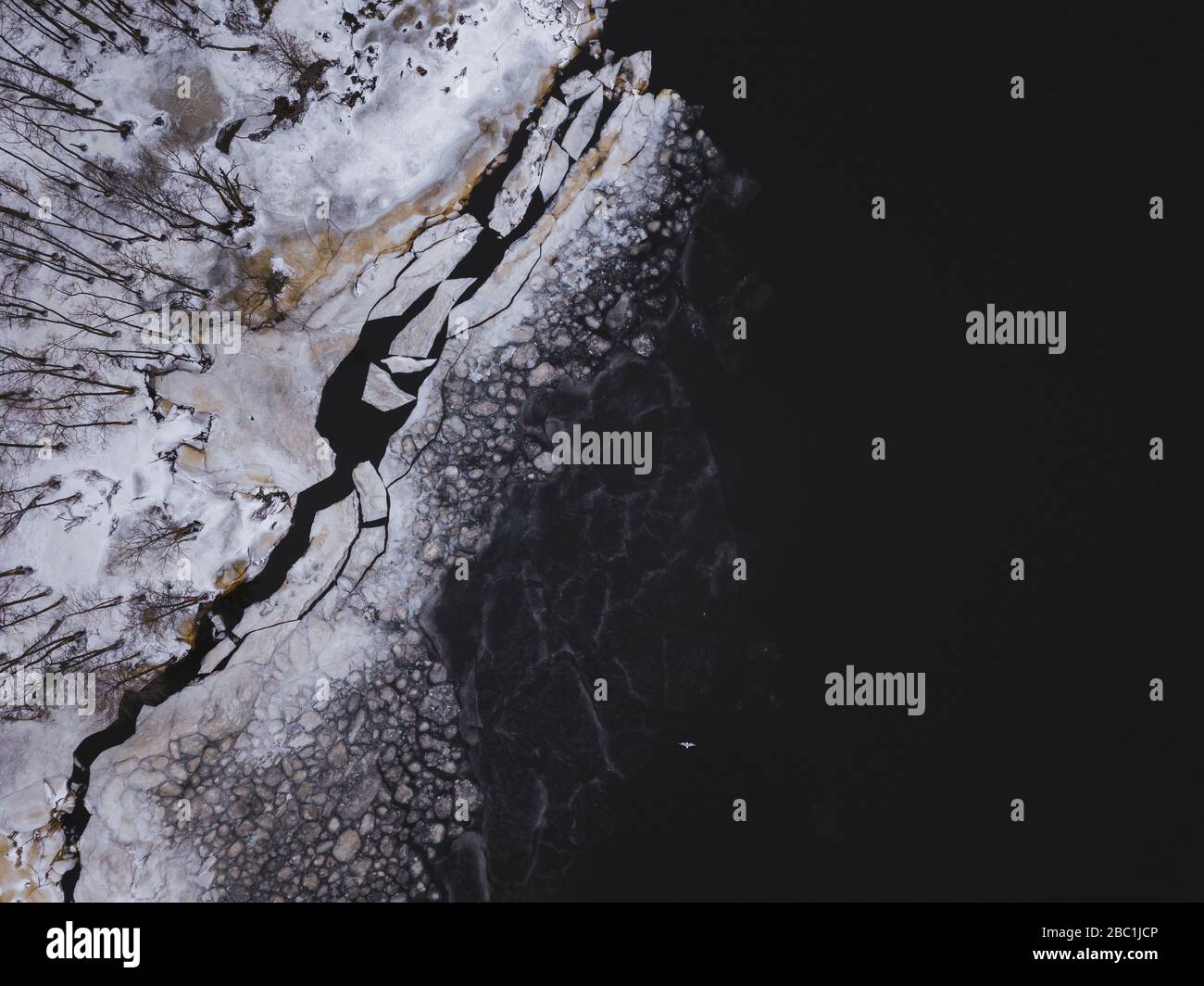 Russia, Saint Petersburg, Sestroretsk, Aerial view of icy shore of Gulf ...