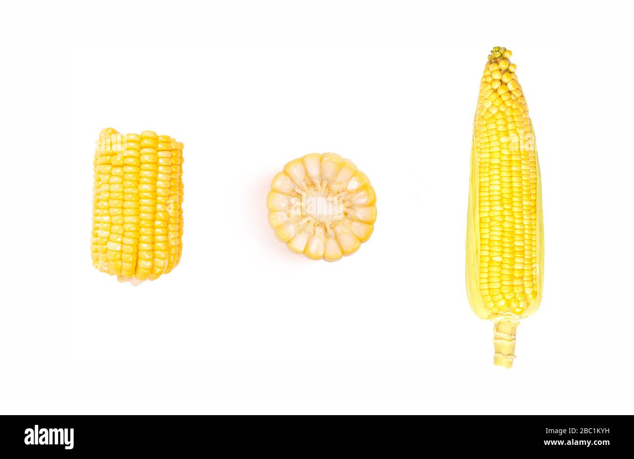 Sweet corn with leaves set isolated on white background,Creative layout ...