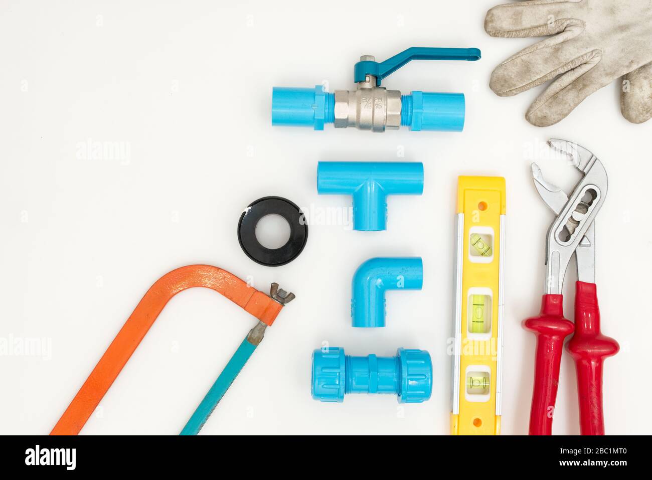Pipe work tools set on white background. Technical tooling concept ...