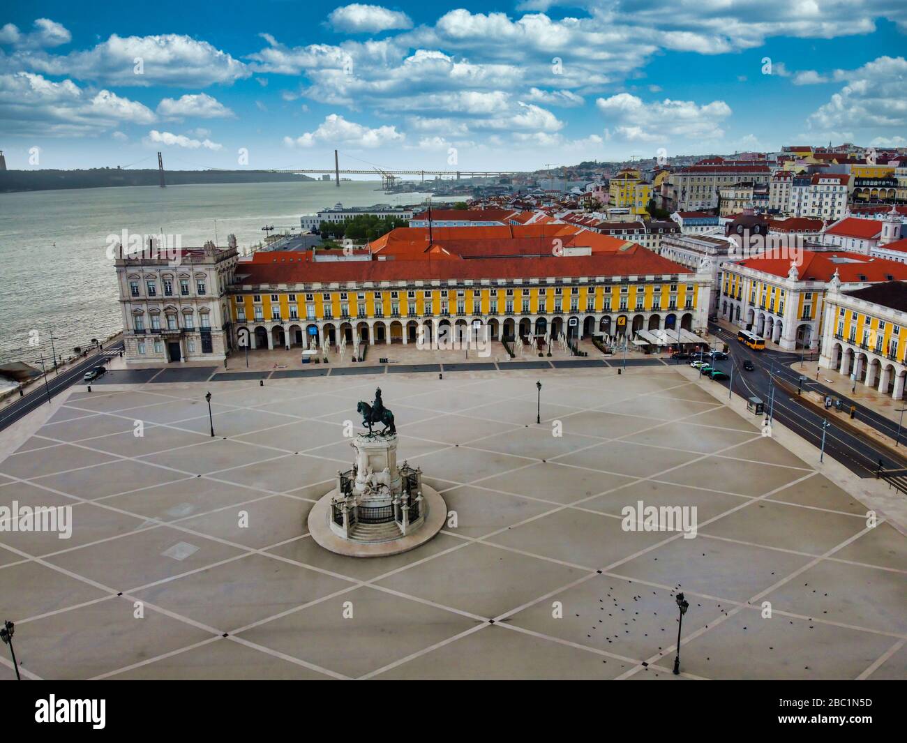 High angle view of the Praça do Comércio in Lisbon with no people ...