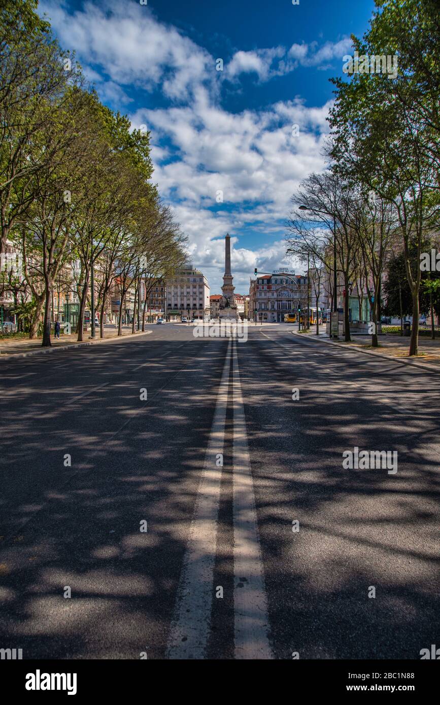 Rare view of Avenida da Liberdade in Lisbon with no traffic or ...
