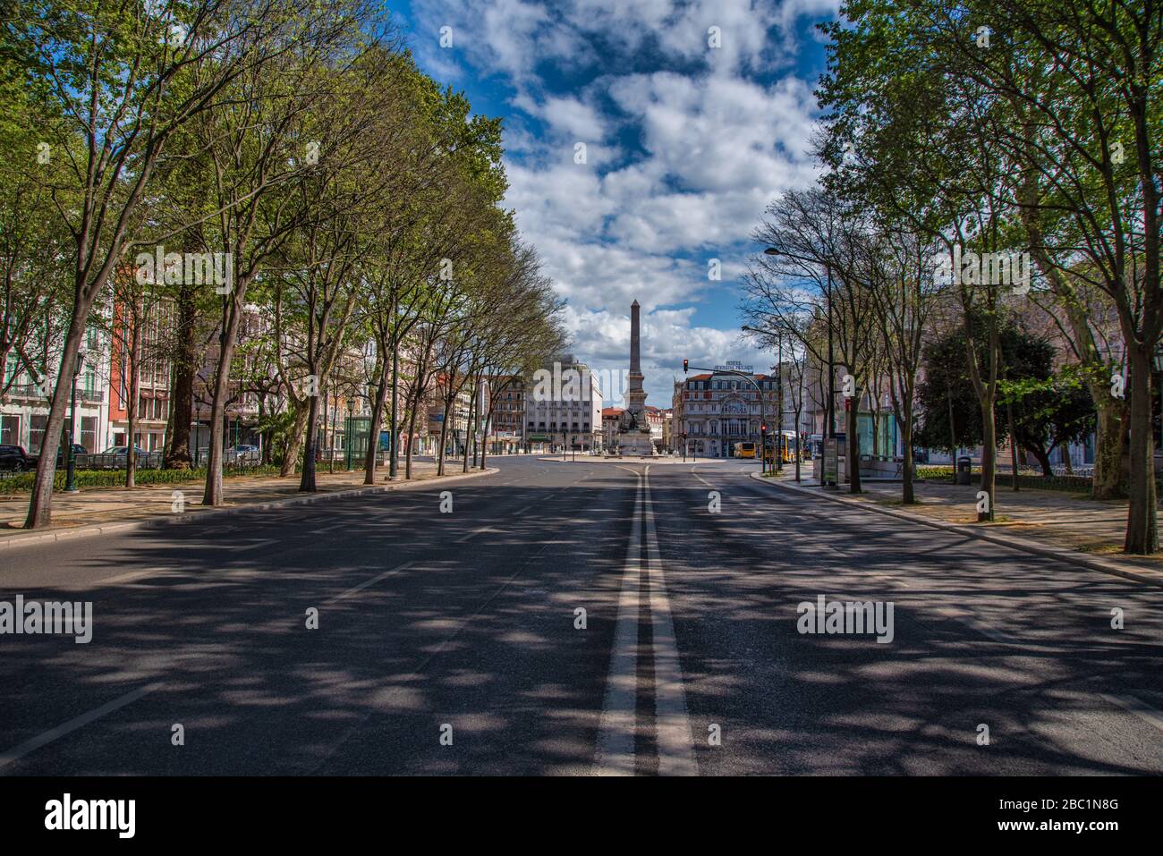 Rare view of Avenida da Liberdade in Lisbon with no traffic or ...