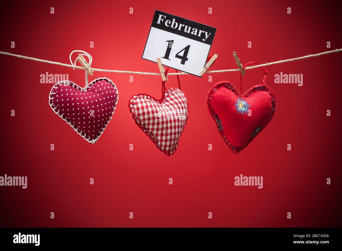 February 14, on the calendar, Valentine's day, red heart, red ...