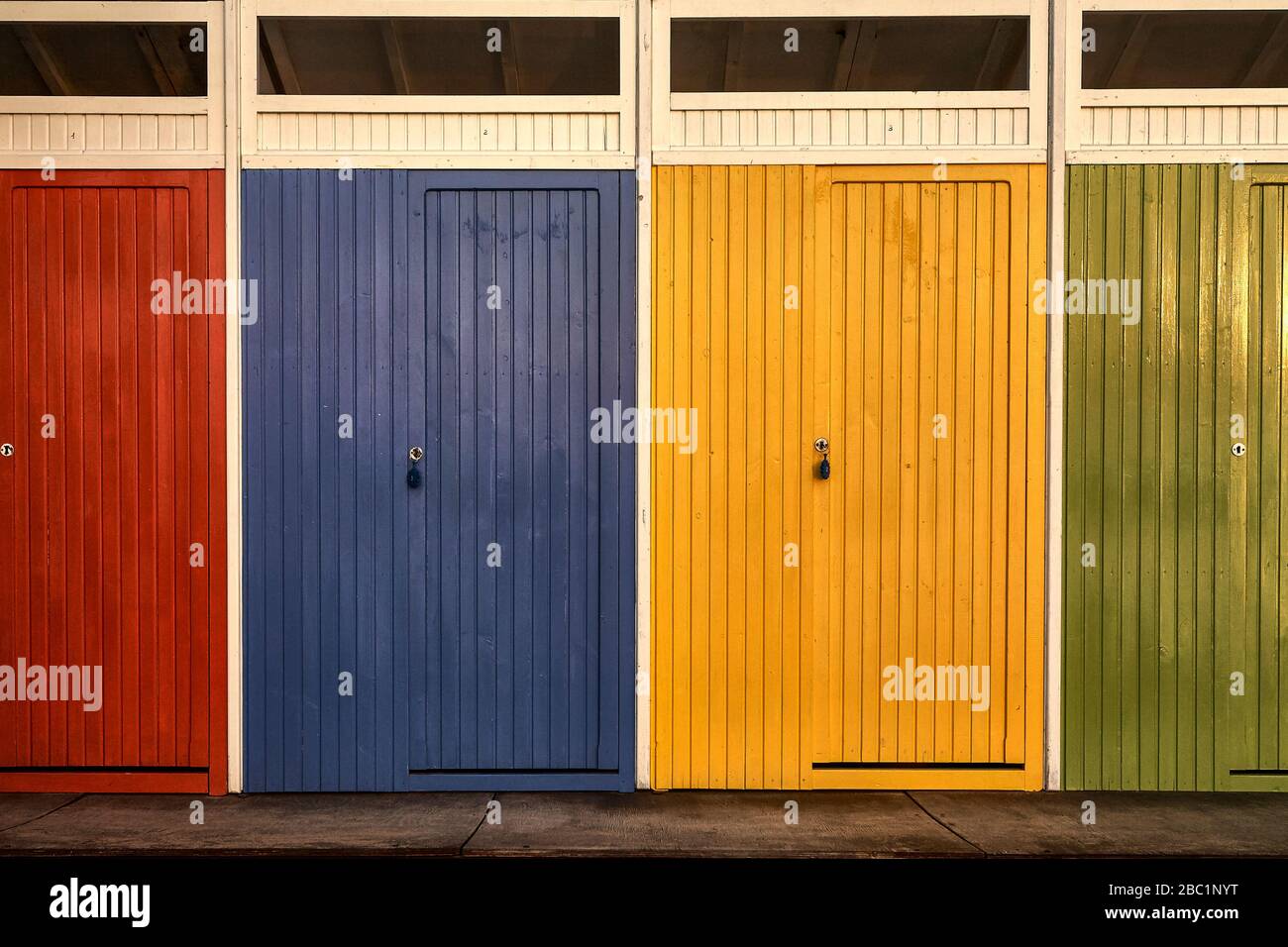 Coloruful changing rooms at the beach of Santa Maria di Castellabate ...