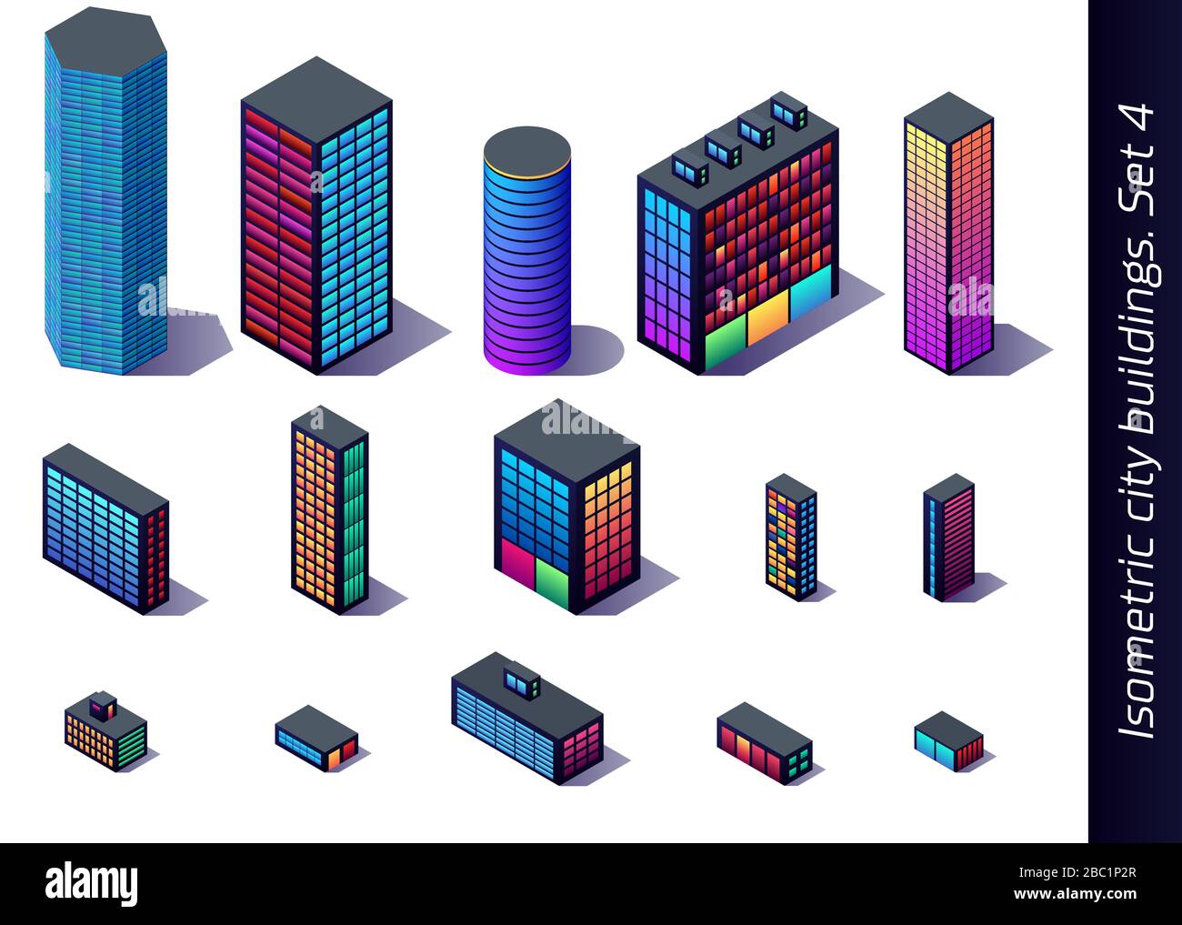 Isometric buildings for map, game or decoration with downtown ...