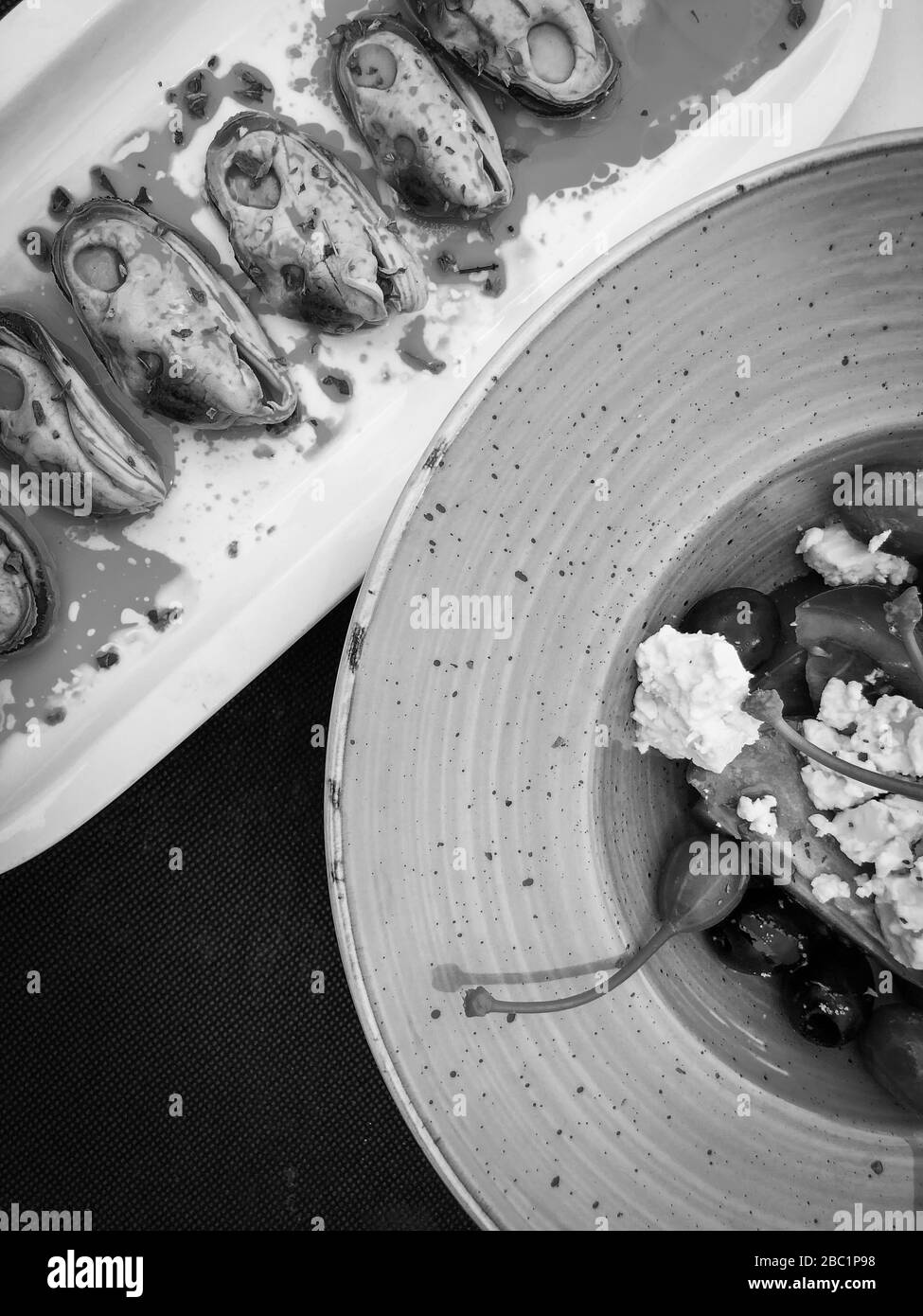 Food fresh seafood dish Black and White Stock Photos & Images - Alamy