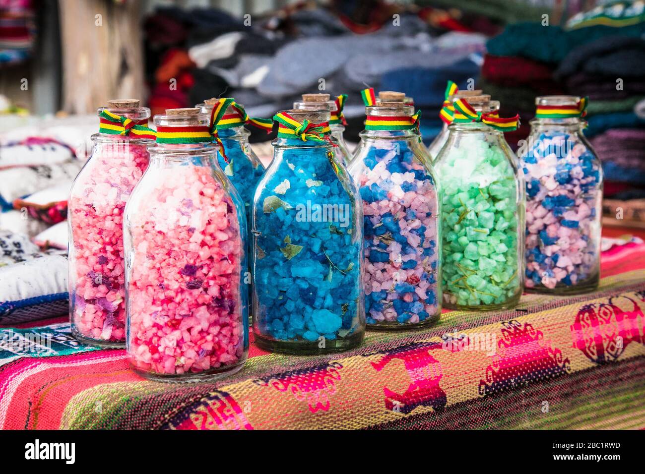 Traditional handcrafts on the market in main street of Uyuni, Bolivia ...