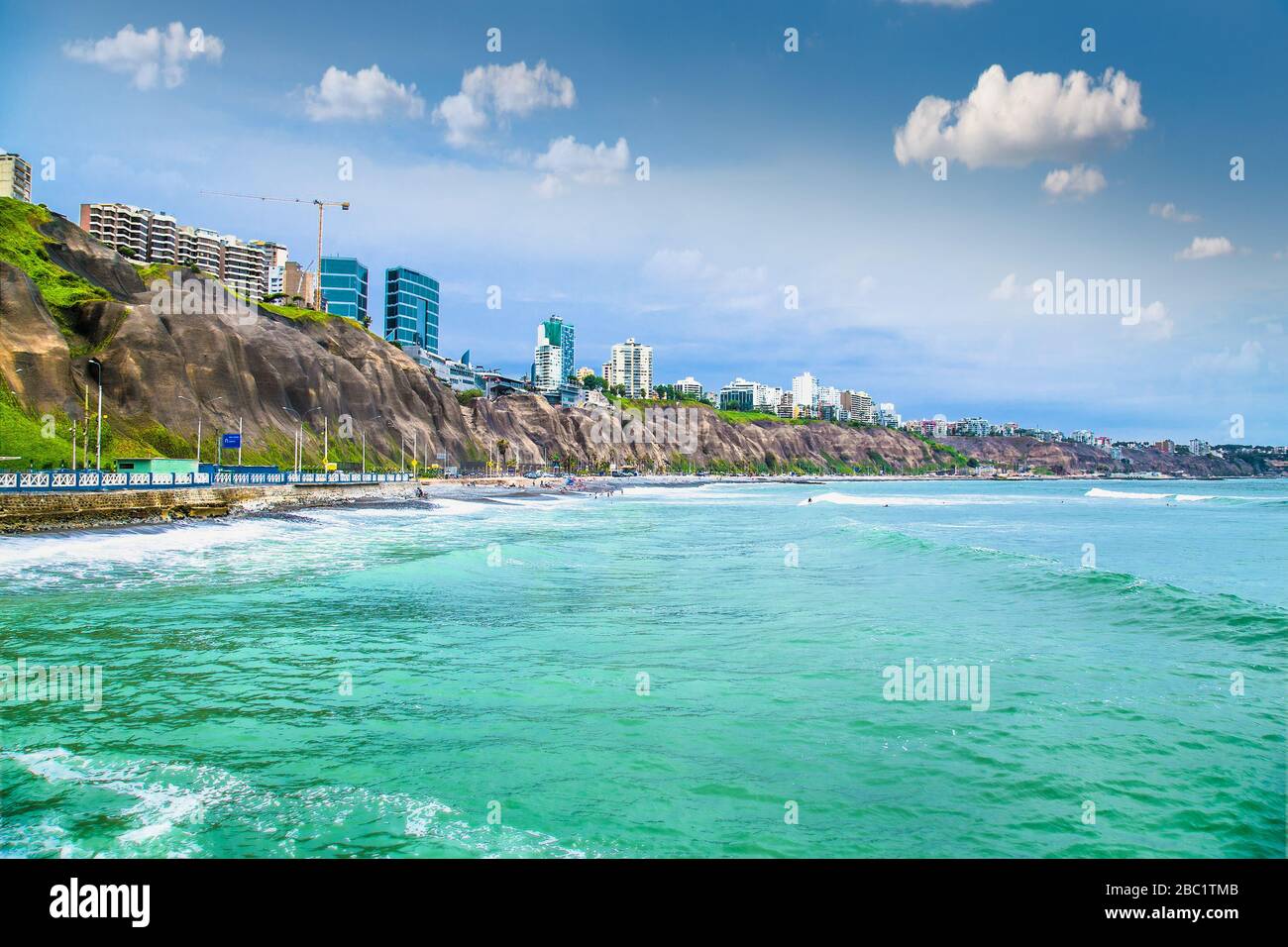 Pacific coast view in sunny day, observation deck, stairway to the ...