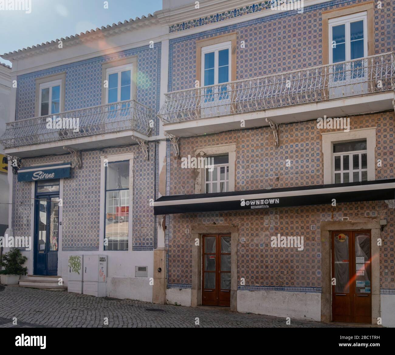 Tiled facade of shops in Albufeira in the Algarve, Portugal Stock Photo ...