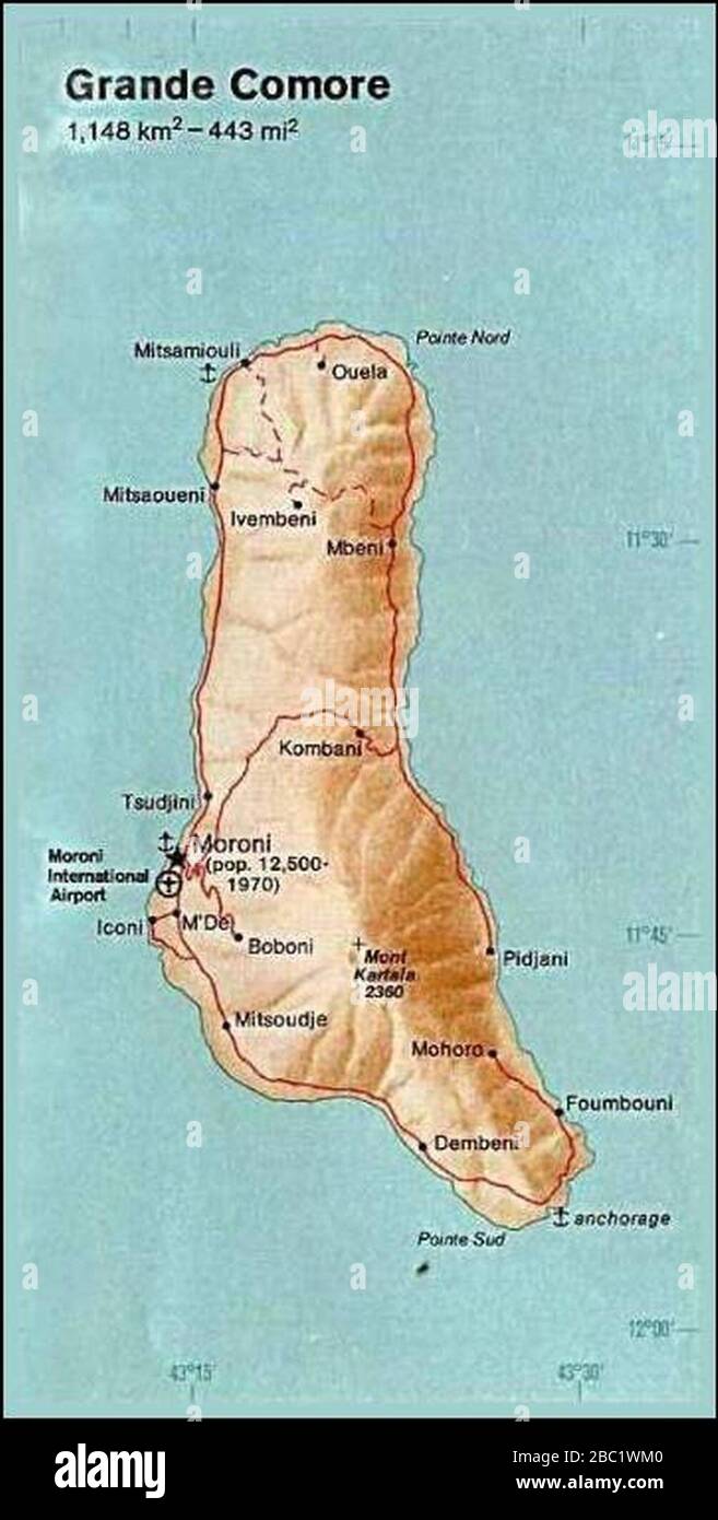 Grande Comore (Comoros) map Stock Photo - Alamy