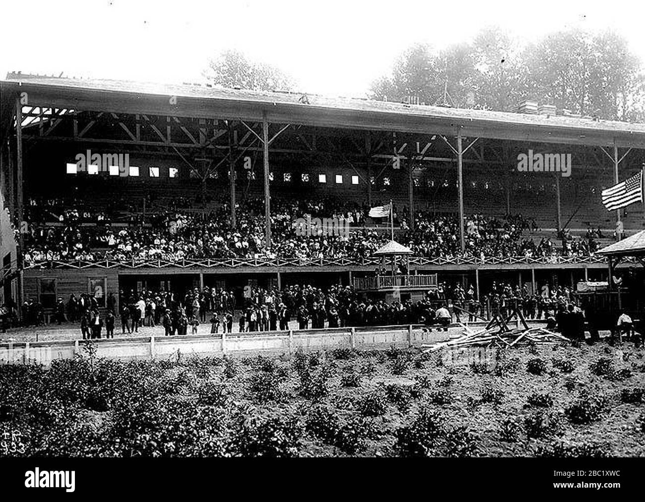 Grandstand and race track at The Meadows August 10 1902 Stock Photo - Alamy