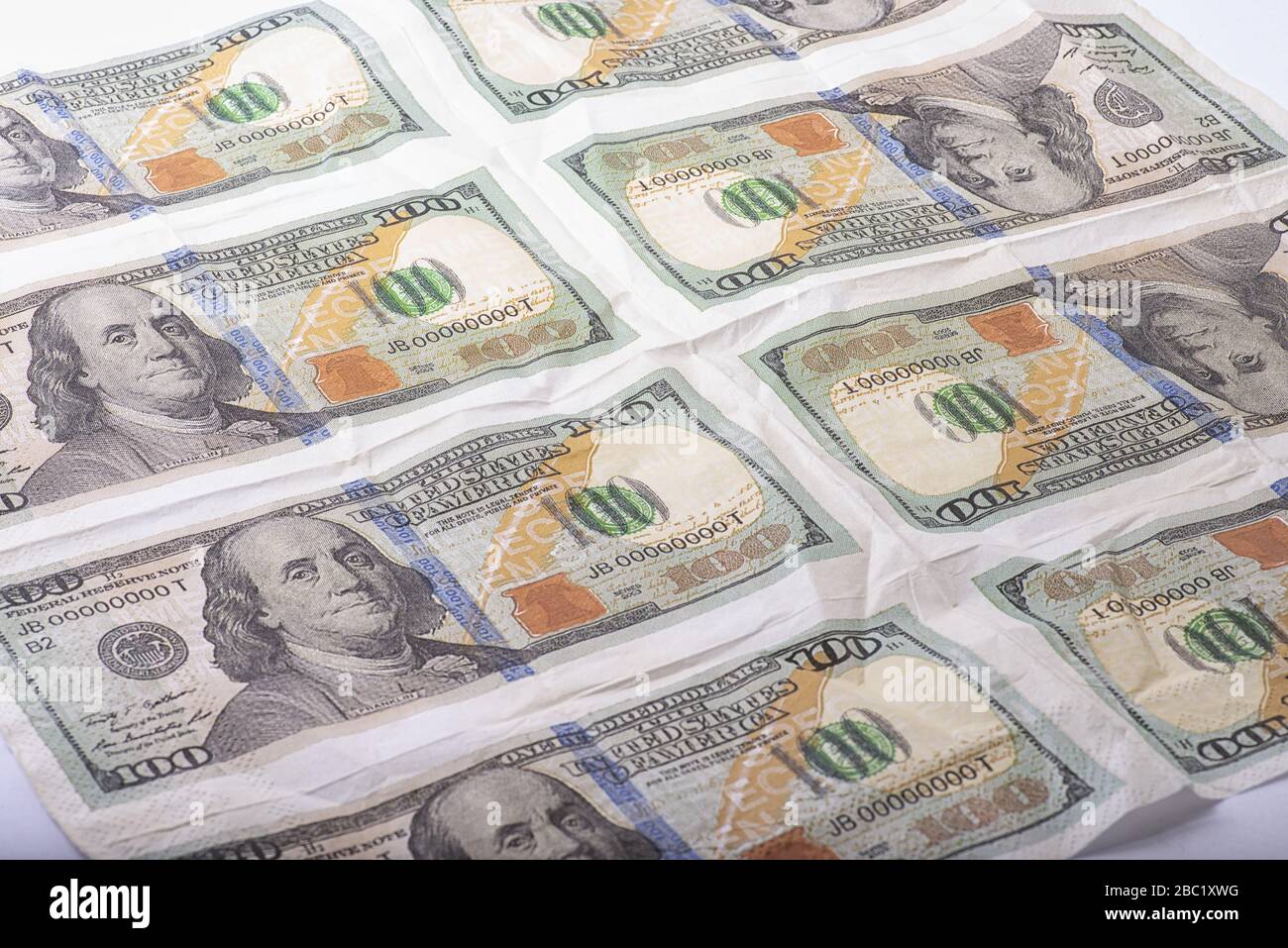 Napkin with the image of hundred-dollar bills. Matrix of money. Money ...