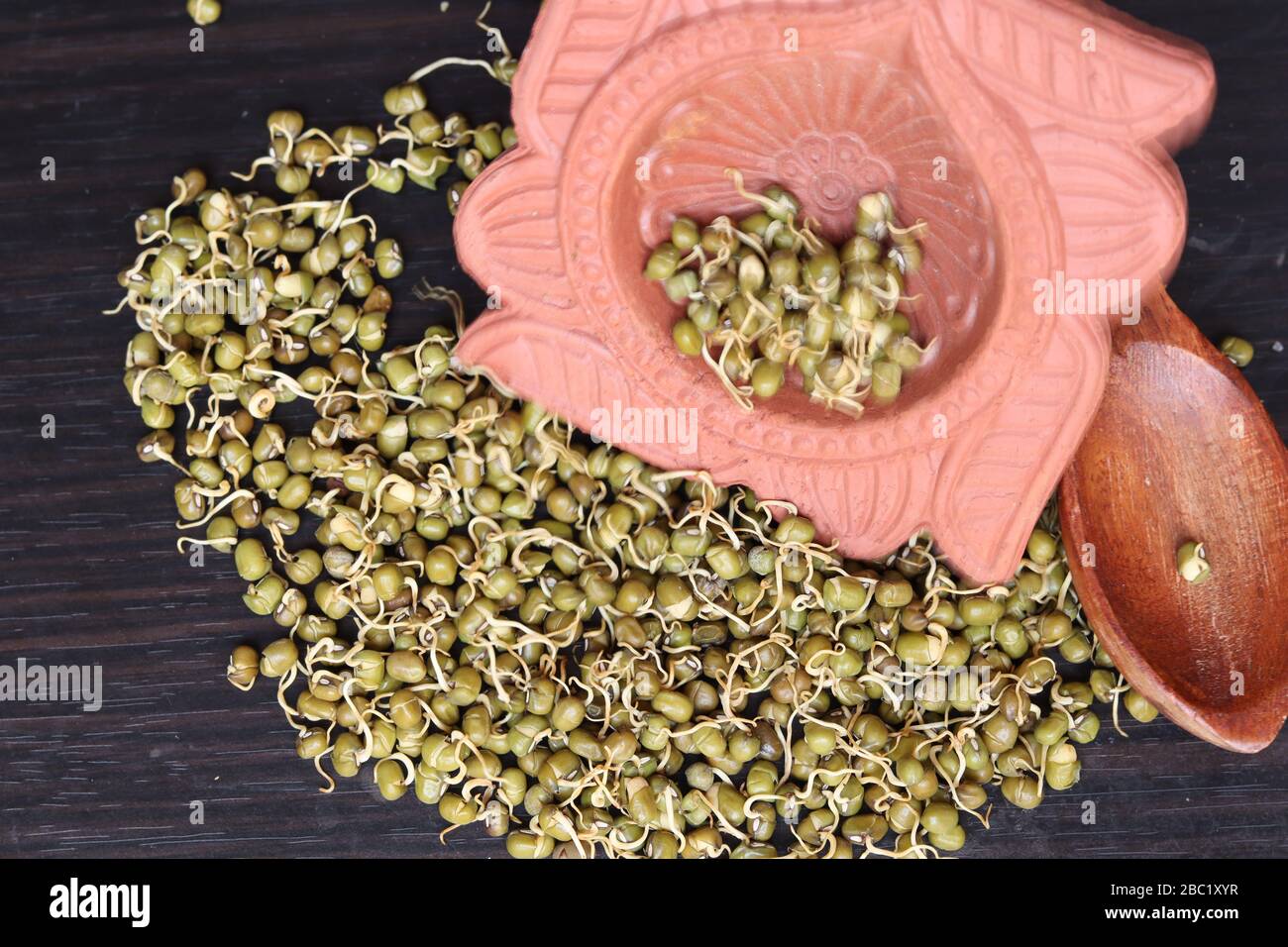Fresh germinated green gram beans in white background Stock Photo - Alamy