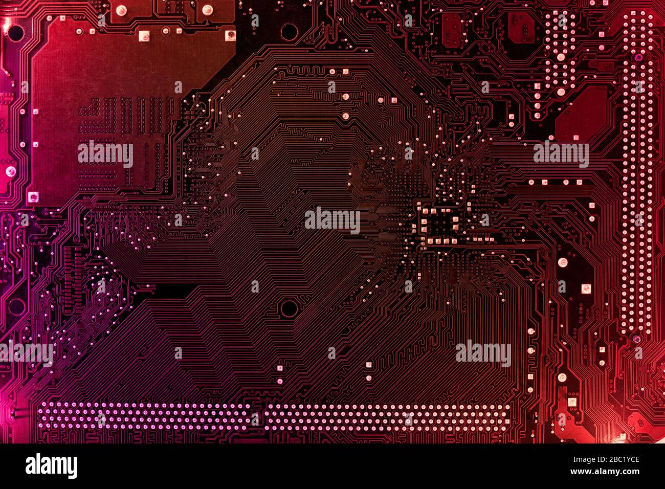 Computer motherboard background with blur neon multicolor glow, pc ...