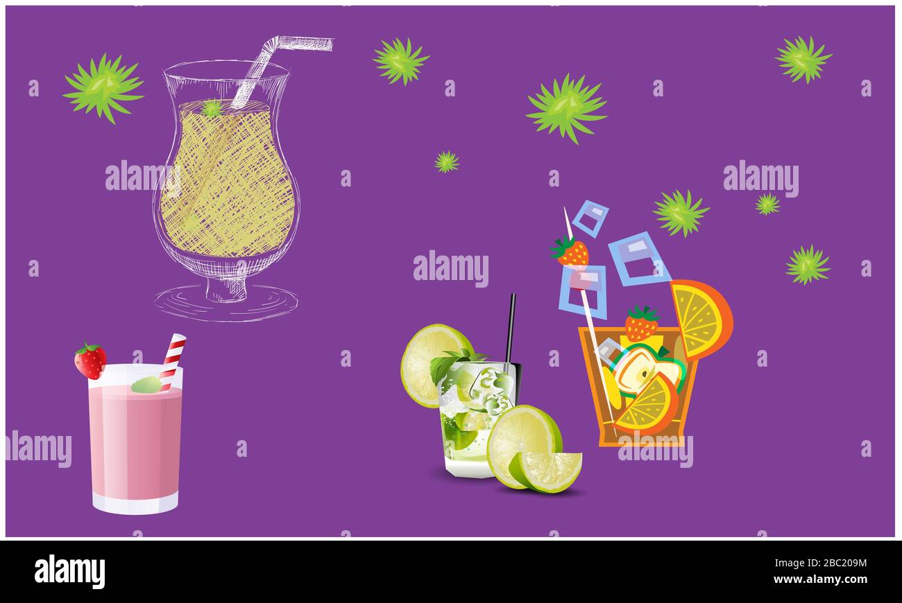 Collection of different types of juice on abstract background Stock ...