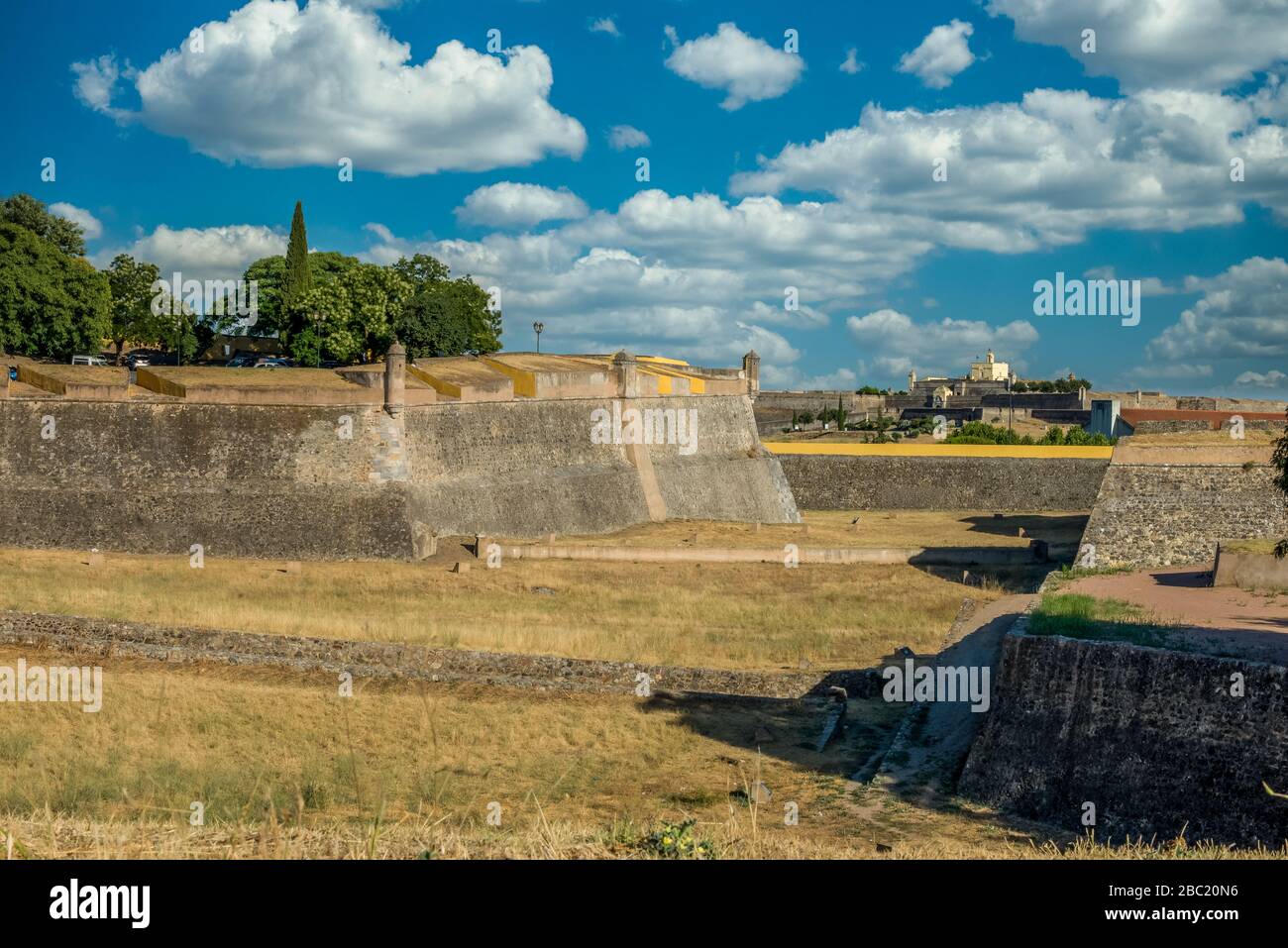 Elements of a fortification in Elvas Portugal: A dry ditch separating ...