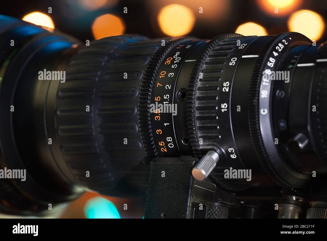 Video camera lens - recording show in TV studio - focus on camera ...