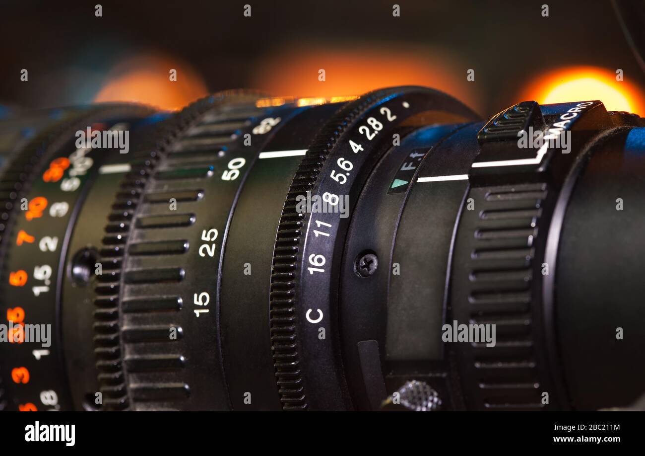 Video camera lens - recording show in TV studio - focus on camera ...