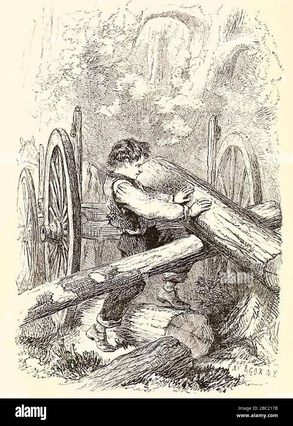 Grant loading wagon using horses Stock Photo - Alamy