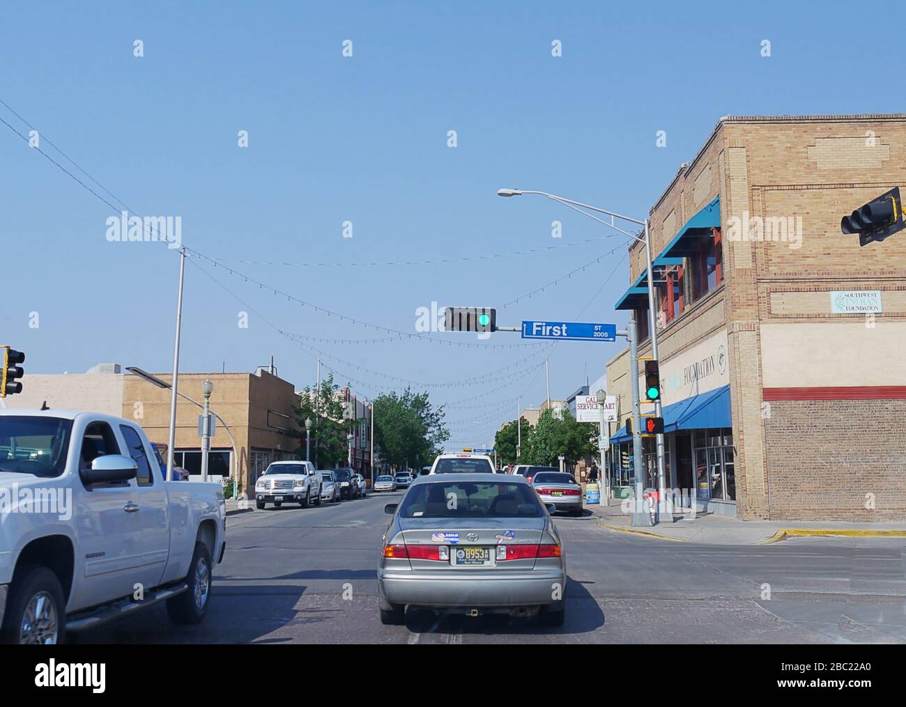 Gallup, New Mexico- August 2018: Light traffic on the main street of ...