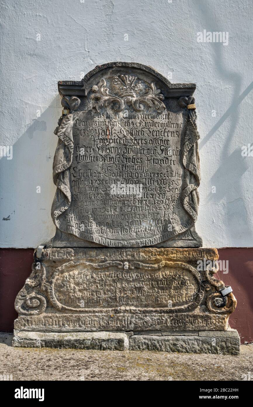 Tombstone with German language inscriptions in Gothic script, 18th ...