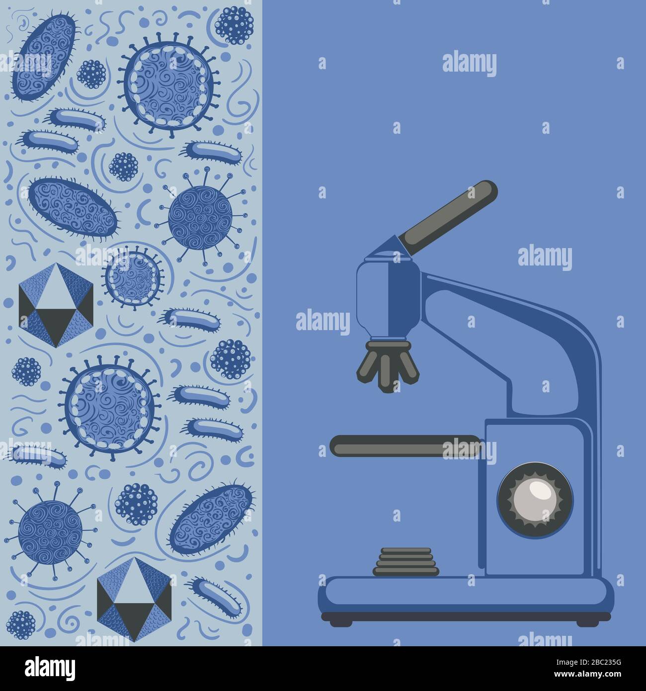 Viruses, microbes, bacteria and laboratory microscope design Stock ...
