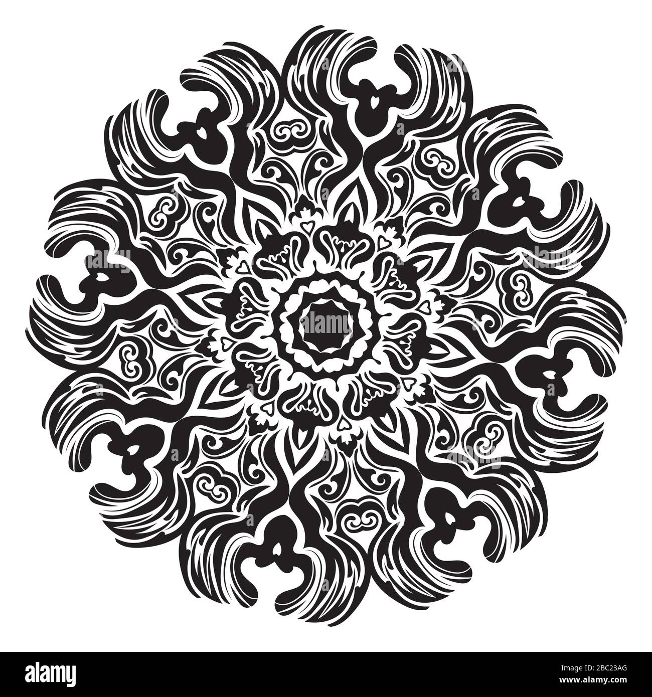Decorative round flourish frame, black and white vintage ornament ...
