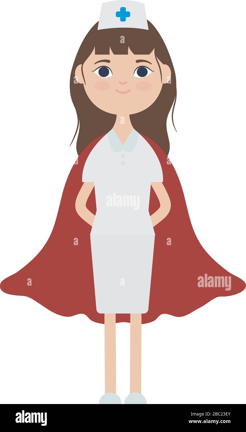 nurse woman with hero layer icon over white background, flat style ...