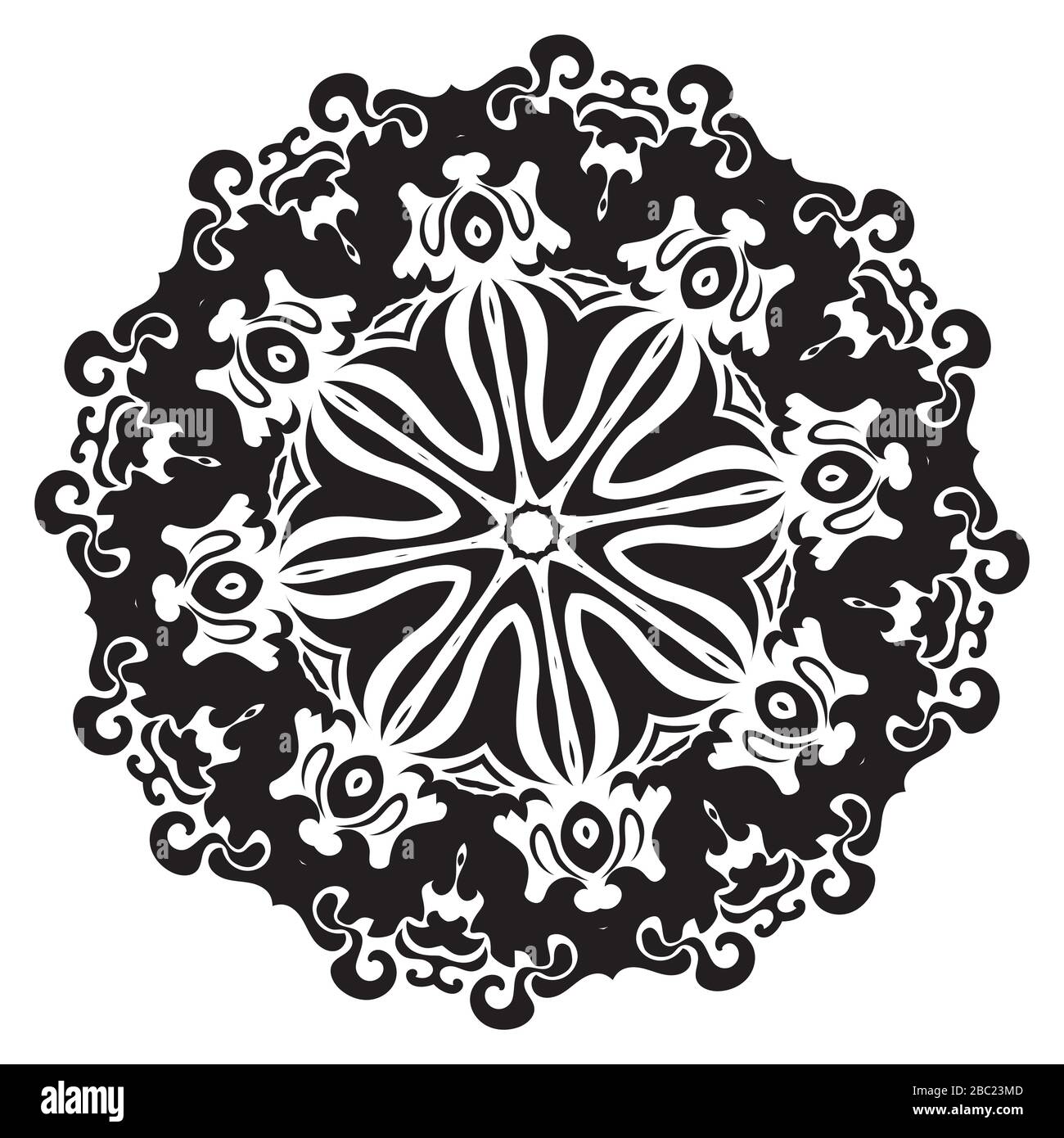 Decorative round flourish frame, black and white vintage ornament ...