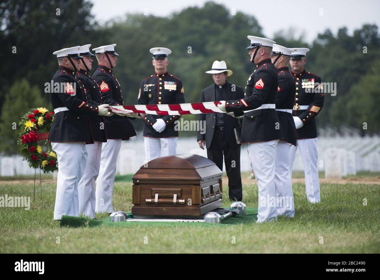 Graveside service for U.S. Marine Corps Pfc. Anthony Brozyna in Section 60 of Arlington National ...