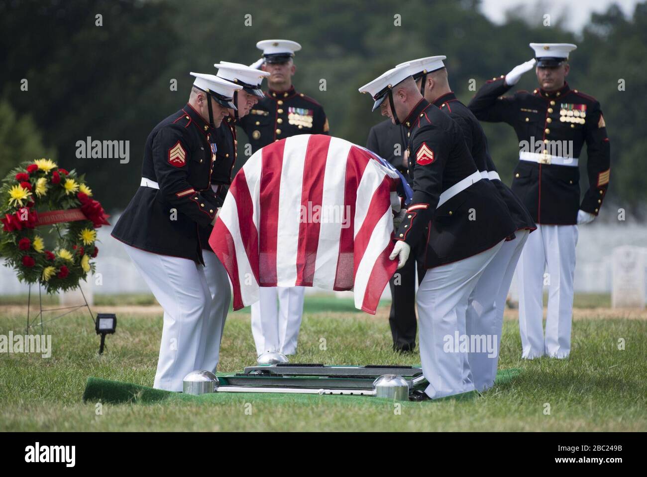 Graveside service for U.S. Marine Corps Pfc. Anthony Brozyna in Section 60 of Arlington National ...