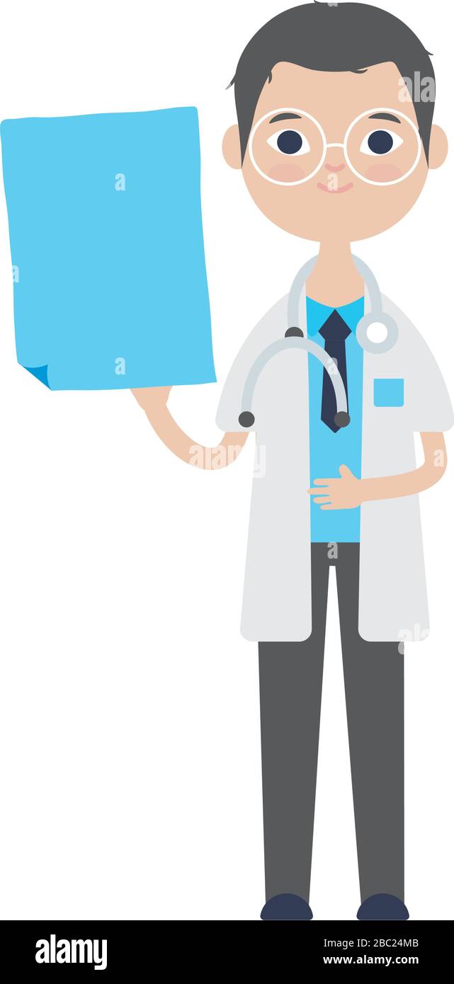 doctor standing holding a billboard icon over white background, flat ...