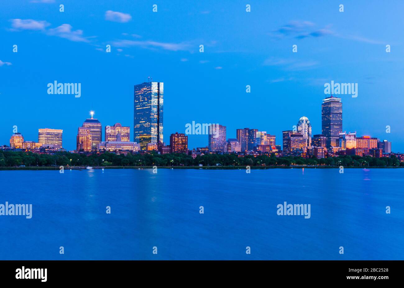 Boston cityscape. Panorama of Back Bay at dusk. View from Cambridge ...